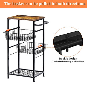 Kitchen Storage Cart on Wheels 4 Tier Rolling Storage Cart with Mesh Wire Basket and Handle Utility Storage Trolley Serving Cart with Wooden Tabletop for Small Space Dining Room Bathroom Rutic Brown