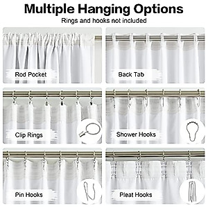 DUALIFE Back Tab/Rod Pocket Bedroom Window Curtains - Half Blackout Pure White Curtains 90 Inches Long, Room Darkening Thermal Insulated Window Treatment Panels 52 x 90 Inch, 2 Panels