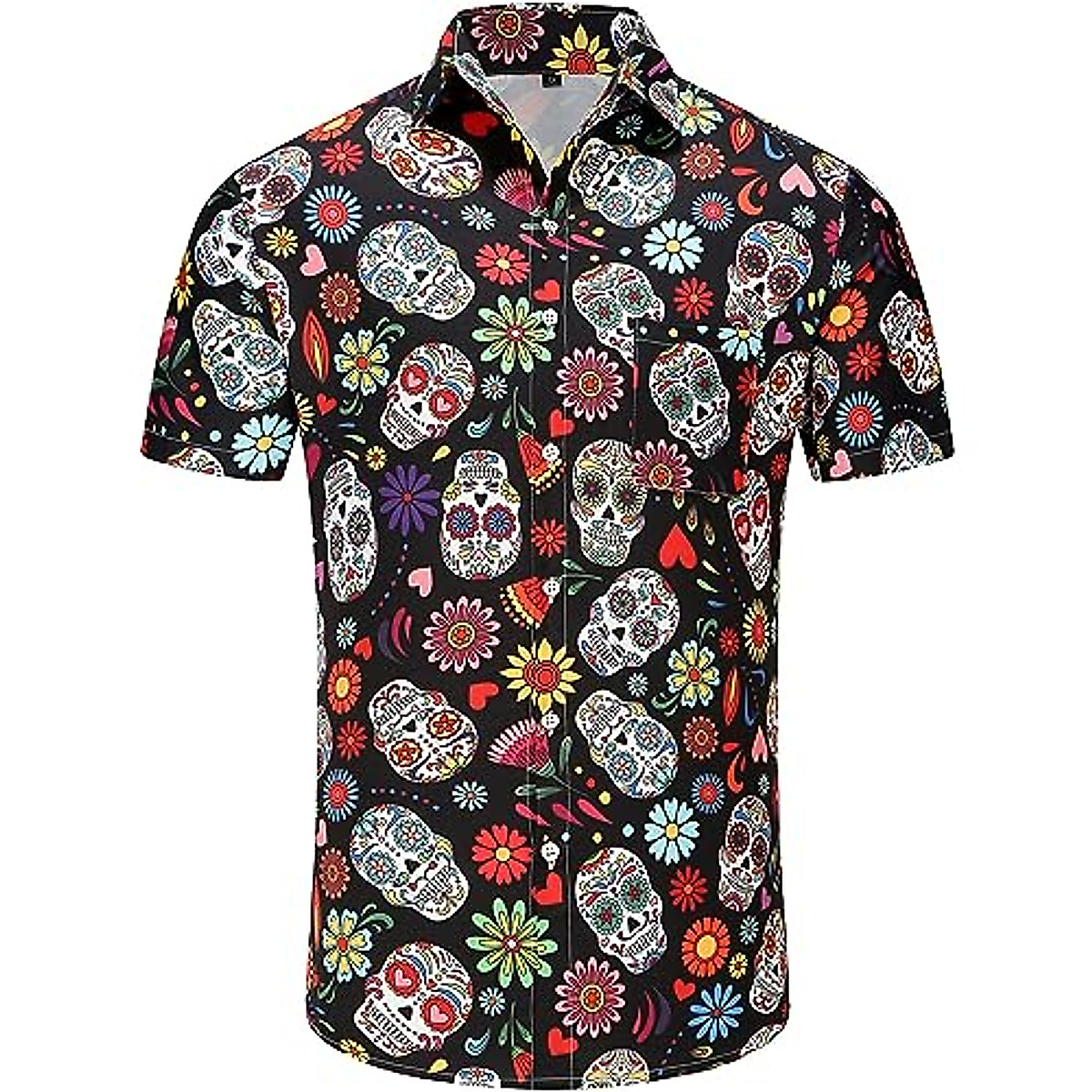 KYKU Sugar Skulls Shirts for Men Graphic Button Up Shirt, Colourful, X-Large