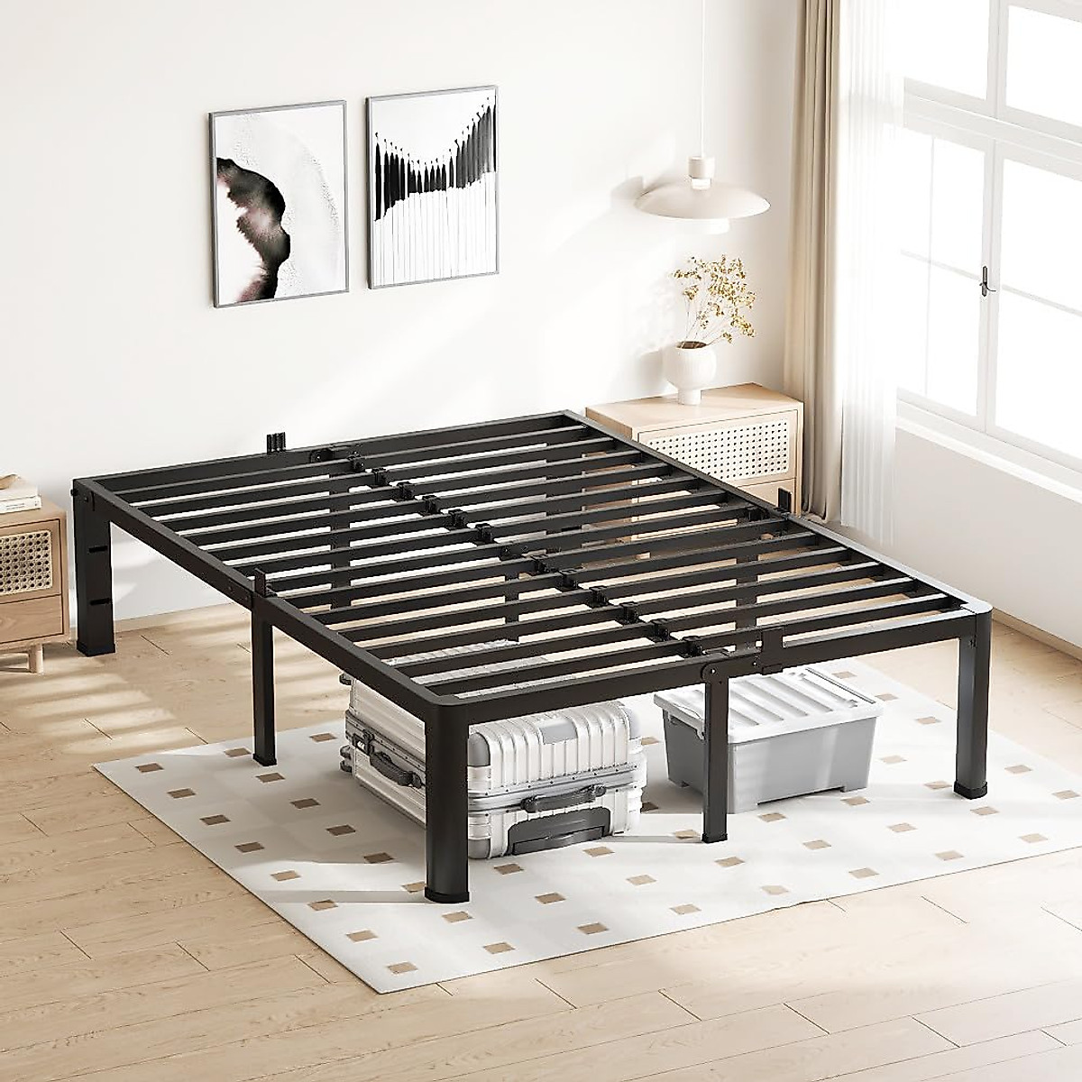 VIPSHOW 18 Inch Queen Bed Frame, 3500Lbs Heavy Duty Metal Platform with Round Corner Legs Mattress Slide Stopper, Steel Slat Support No Box Spring Needed, Noise Free, Non-Slip, Easy Assembly