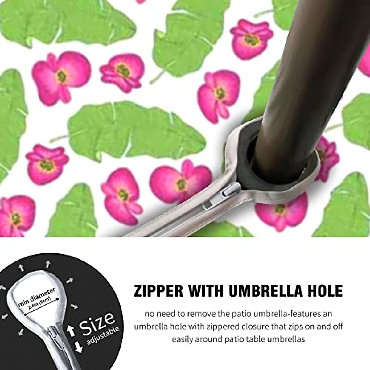 Banana Leaf Pattern round outdoor tablecloth,Round Tablecloth with Umbrella Hole and Zipper for Patio Garden,Waterproof Spill-Proof,for outdoor table with umbrella hole(72" Round,Lime Green Magenta)