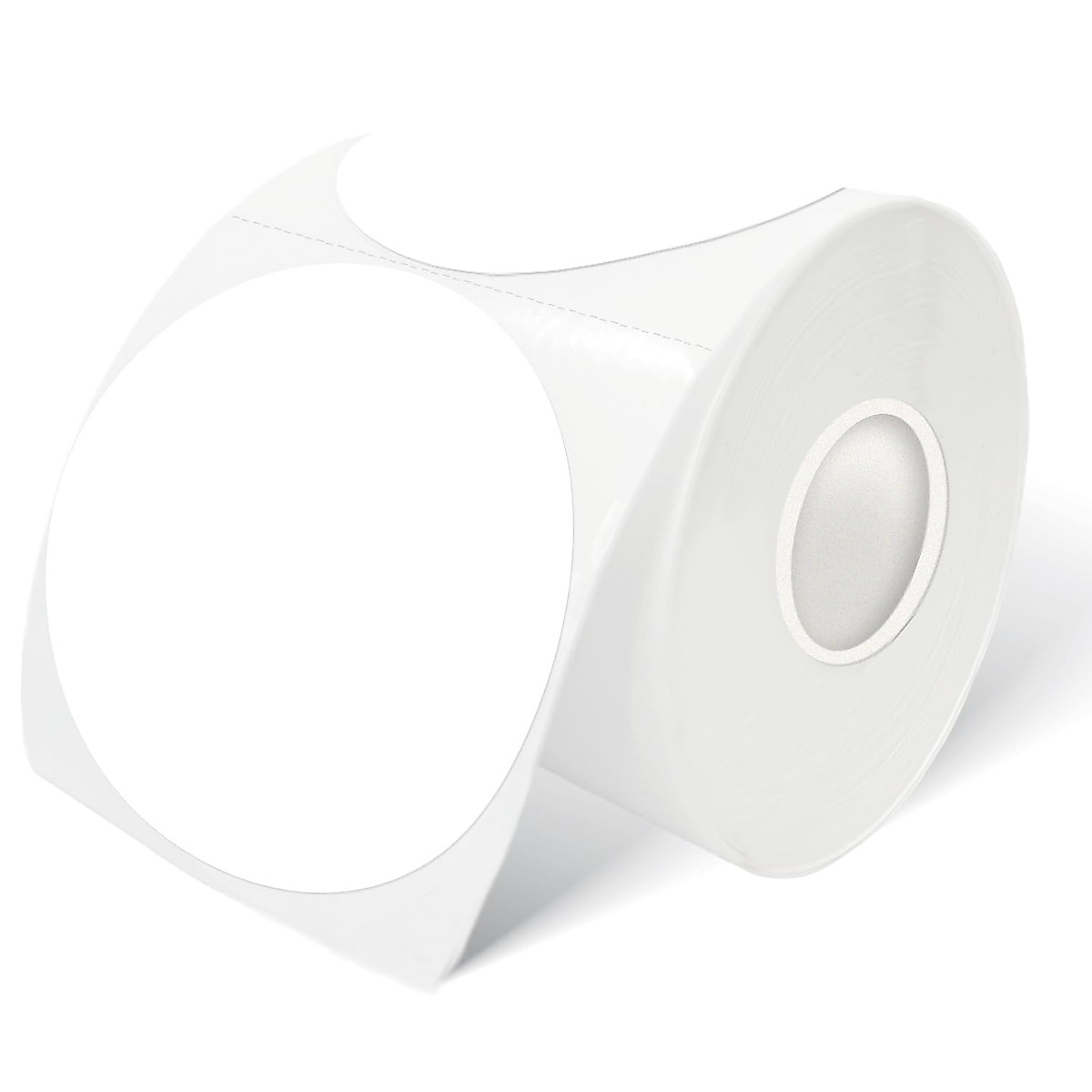 Yeachlaing 3 Inch White Round Thermal Sticker Labels, Self-Adhesive Circle Direct Thermal Labels, Multi-Purpose Roll Sticker Labels for DIY Logo Design, QR Code, Name Tag（ 410 Labels,1 Roll）