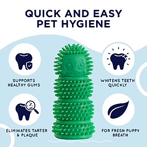 Waggletooth Dog Finger Toothbrush - Promotes Healthy Teeth and Gums - 360 Bristles for Dog and Puppy Teeth - Bite Resistant, One Size Fits Most - BPA Free Dog Teeth Cleaning - Manufactured in USA