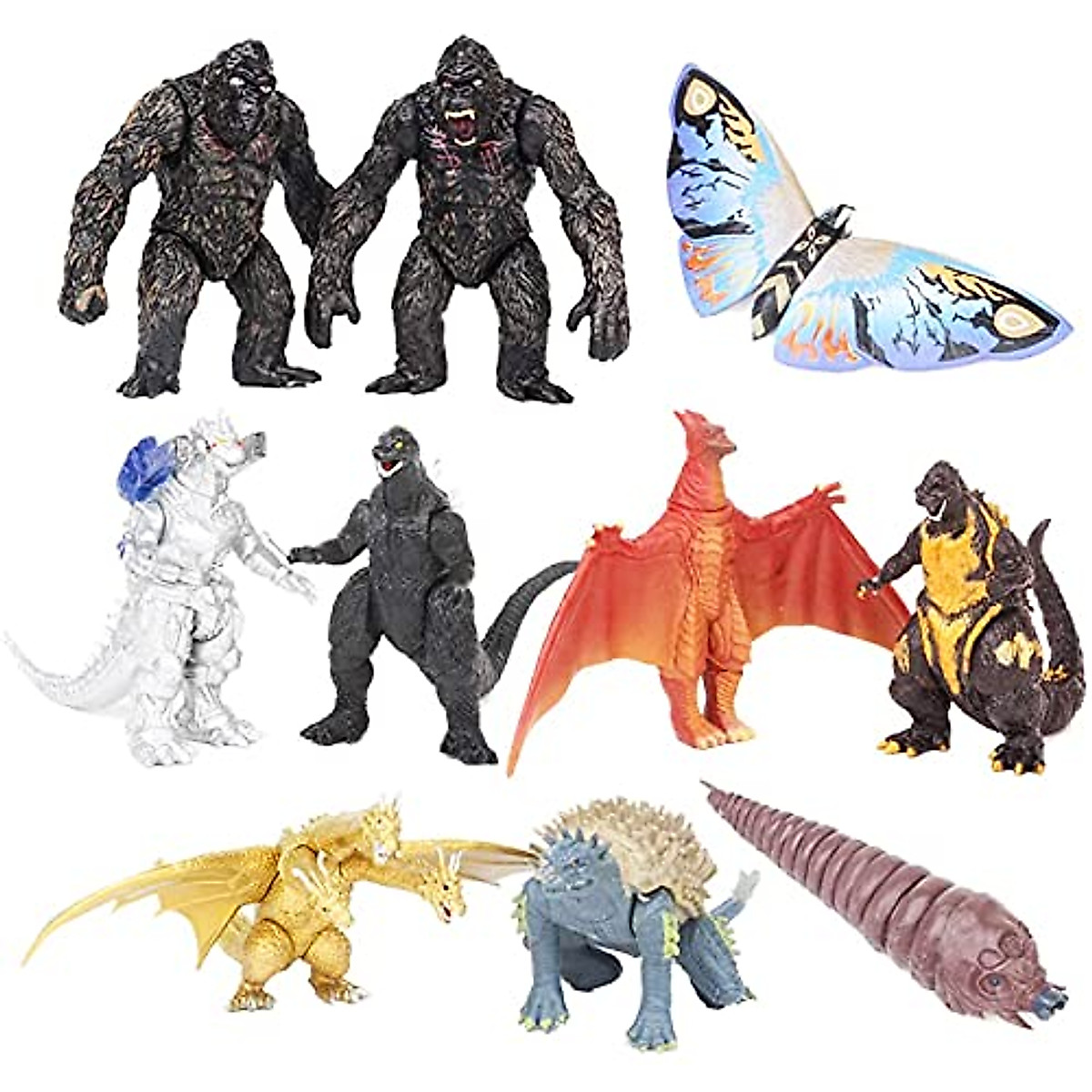 JAYKENIXO Set of 10 Action Figures King of The Monsters Dragon VS Kong Mini Monster Orangutan Playsets