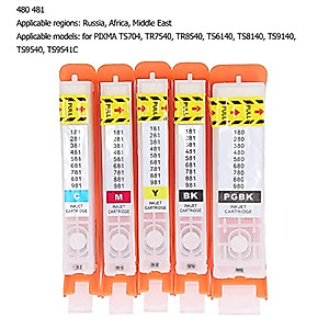 Fafeicy 5Pcs Ink Cartridge PGBK BK C M Y Inkjet Cartridge Printer Cartridge Smoothly Operation Reusable with Permanent Chip (480-481)