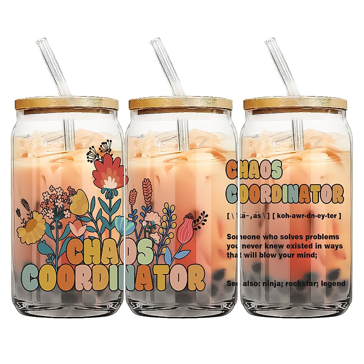 Fatbaby Chaos Coordinator Gifts Can Glass,Unique Gift Idea for Women,Her,Coworker,Manager,Boss Lady,Teacher, Office,Nurse,Friends,Wedding Planner, Mom, Thank You 16OZ Glass Tumbler (1pcs)