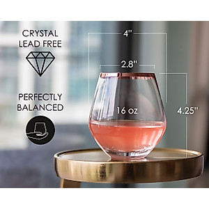 Phnx Phyr Hand Blown Crystal Rose Gold Wine Glasses set 4 - Stemless wine glass set - Stemless wine glasses - Red wine glasses set of 4 - Large white wine glass - Wedding - Gift packaging