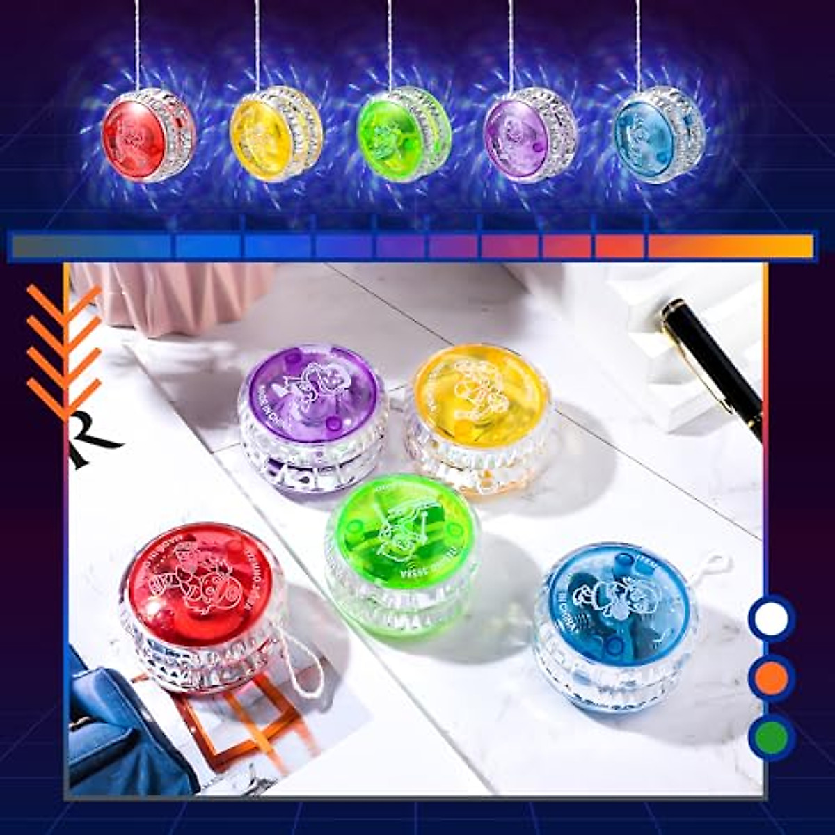 30 Pcs Light up Yo Yo Responsive Ball Beginner Level LED Responsive Ball Plastic Bearing Ball for Birthday Party Favors Goodie Bag Fillers Christmas Stocking Stuffers, Random Colors(Elegant Style)