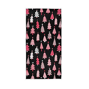 QUGRL Pink Christmas Tree Kitchen Hand Towels Xmas Winter Forest Dish Cloth Fingertip Towel Decorative Soft Quality Premium Washcloth Guest Towel for Bathroom Spa Gym Sport 16x30 in