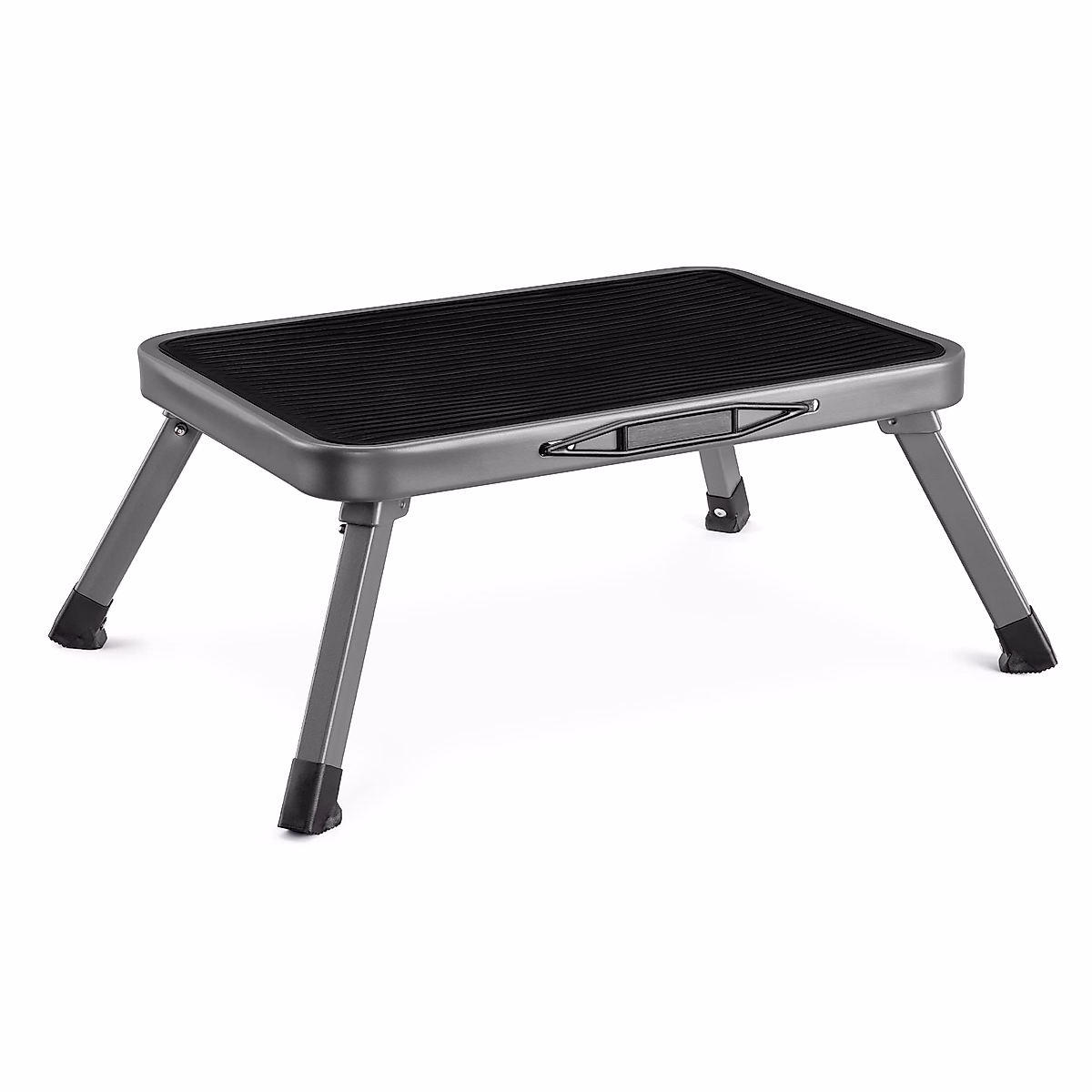 Navaris Portable Step Stool - Folding One Step Ladder - 6-3/4" High Small Foldable Lightweight Metal Stool with Carry Handle - Holds 330 lbs. - Gray