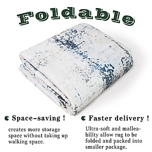 vivorug Washable Rug, Ultra Soft - 4' Round Rug, Non Slip Abstract Rug Foldable, Stain Resistant Rugs for Living Room Bedroom, Modern Fuzzy Rug (Grey/Navy, 4 Round)