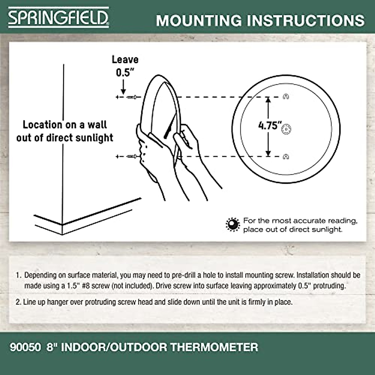 Springfield Indoor Outdoor Big Bold Thermometer, 8.5 Inch, White