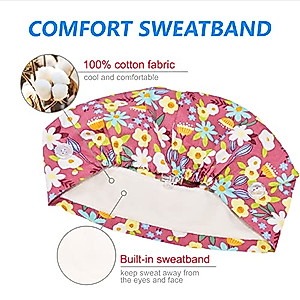 4 Packs Working Caps with Button and Sweatband, Adjustable Bouffant Scrub Caps Women Dental Scrub Hats Nurse Caps Women Men