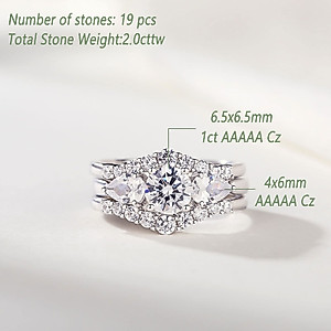 Wuziwen 1 Carat Wedding Ring Set for Women 3Pcs Engagement Rings CZ 925 Sterling Silver Size 7