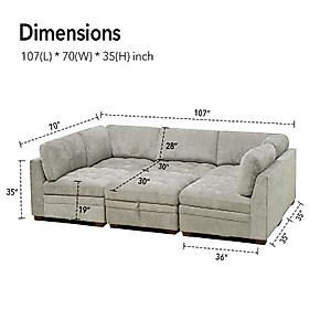 Iconik Living Sectional Modular Couch Sectional Sleeper Sofa Couch with Storage Ottoman Oversized Sofa Bed Sectional Light Gray Set
