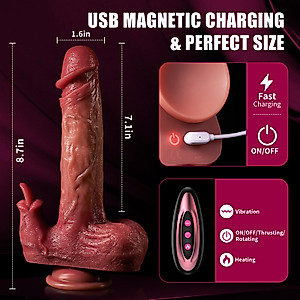 Realistic Thrusting Dildo Licking Vibrator, 8.7 inch Vibrating Dildos with 9 Vibration 3 Thrusting and Heating Licking Modes for Anal Clit G-Spot Stimulation, Remote Control Adult Sex Toys for Women