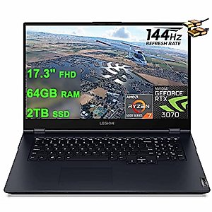 Lenovo Legion 5 17 Gaming Laptop 17.3" FHD IPS 144Hz 300 Nits AMD Octa-Core Ryzen 7 5800H (Beat i7-11375H) 64GB RAM 2TB SSD GeForce RTX 3070 8GB Backlit USB-C Nahimic Win10 + HDMI Cable