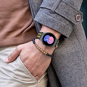 EZMVZKU Galaxy Watch 5 Pro 45mm Bands Metal, No Gap Solid Stainless Steel Strap for Samsung Galaxy Watch 4 40mm 44mm / Watch 4 Classic 42mm 46mm / Watch 5 40mm 44mm for Men Women,Black Gold