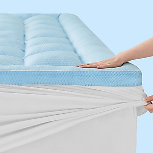 BEDELITE Pillow Top Mattress Topper for Back Pain Relief(1200GSM Down Alternative), Cooling Mattress Topper Queen Size for Hot Sleepers, Extra Thick Quilted Mattress Pad Cover with 8"-21" Deep Pocket