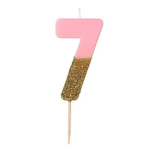 Talking Tables Pink Number 7 Candle with Gold Glitter Premium Quality Cake Topper Decoration For Kids, Adults, 7th, 70th Birthday Party, Anniversary, Milestone Age, Height 8cm, 3"