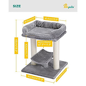 PETEPELA Cat Scratching Post, Cat Tree Tower for Indoor Cats, Cat Scratcher with Large Plush Top Perch Bed, Cat Post and Curved Platform
