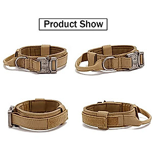 Tactical Dog Collar Military Dog Collar Adjustable Nylon Dog Collar Heavy Duty Metal Buckle with Handle for Dog Training (Brown,L)