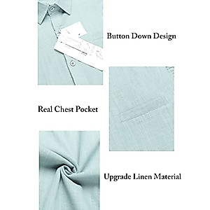 COOFANDY Men's Short Sleeve Linen Shirts Casual Button Down Shirt Summer Beach Tops Green