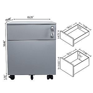AIMEZO 2-Drawer Mobile File Cabinet Under Desk Storage for Home Office, Fully Assembled Silver