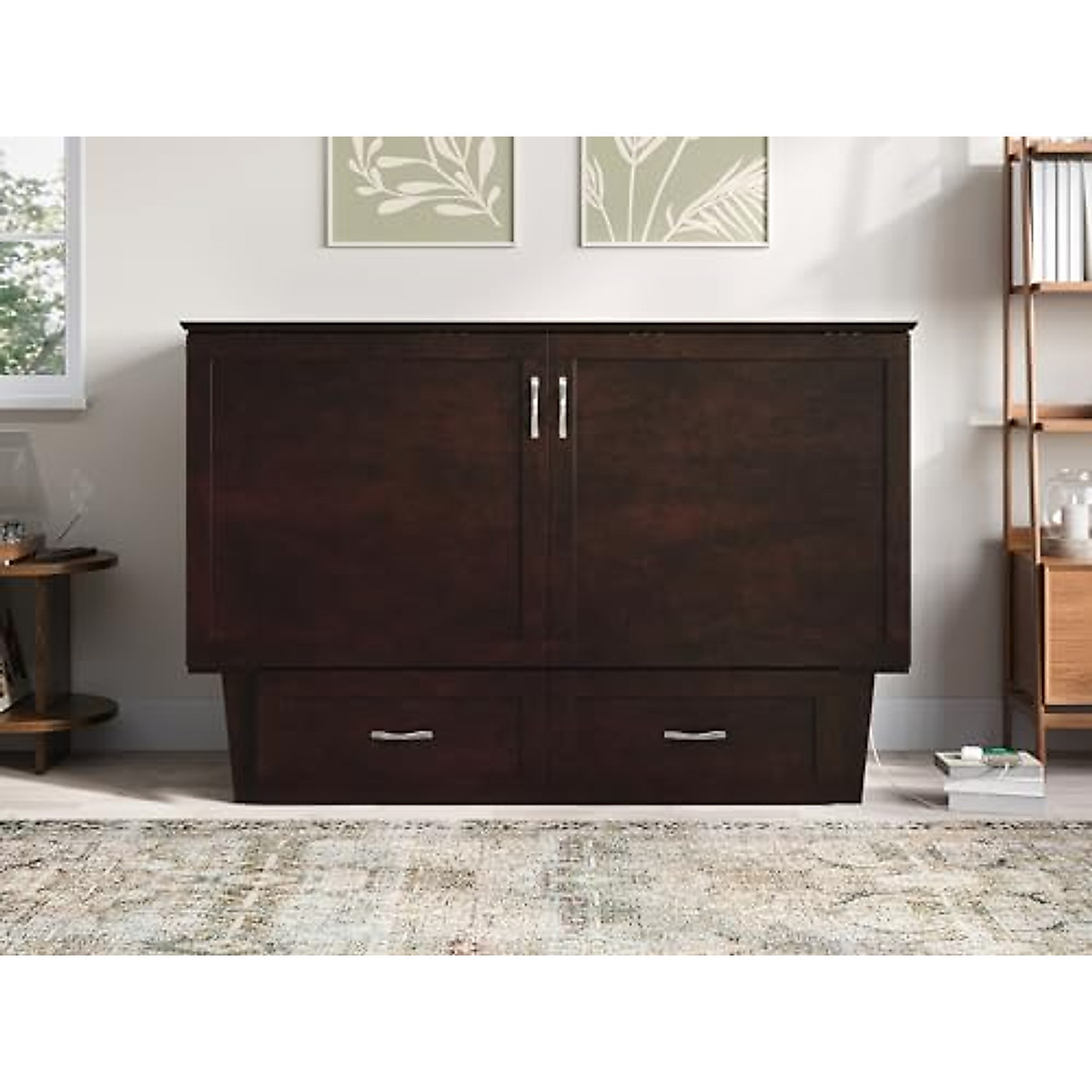 AFI, Chelsea Mid-Century Modern Queen Solid Wood Murphy Bed Chest with Mattress in Espresso