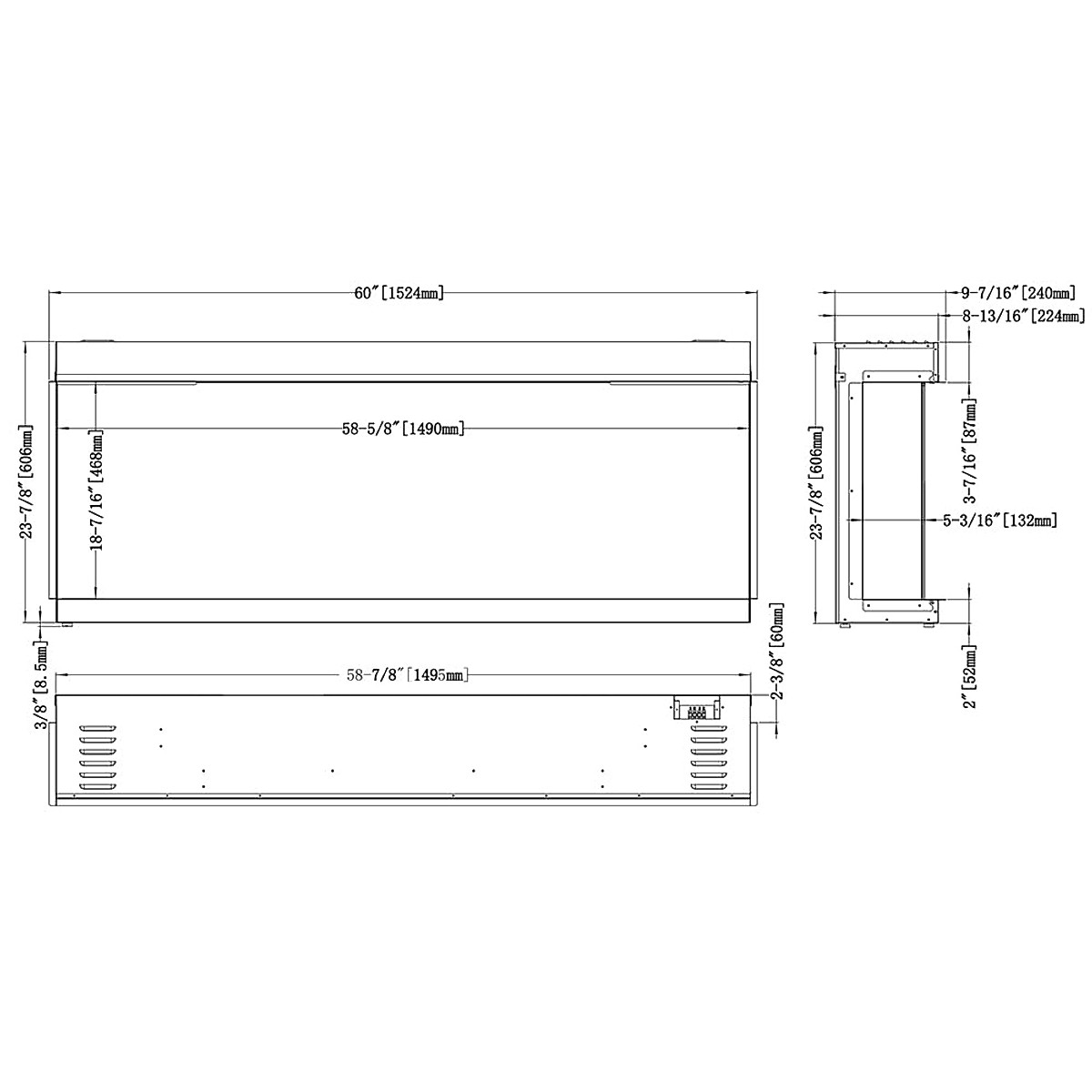 Modern Flames Orion Multi 60-Inch Three-Sided Built-in Electric Fireplace (OR60-MULTI)