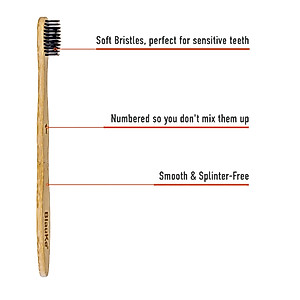 BlauKe Bamboo Toothbrushes Soft Bristles 4-Pack – Biodegradable, Sustainable, Natural, Eco-Friendly – Black Charcoal Wooden Toothbrushes