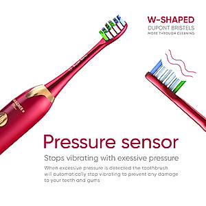 Wagner Stern. Duette Series. 2 Electric toothbrushes with Pressure Sensor. 5 Brushing Modes and 4 Intensity Levels, 10 Dupont Bristles, 2 Premium Travel Cases. (Burgundy/Black)