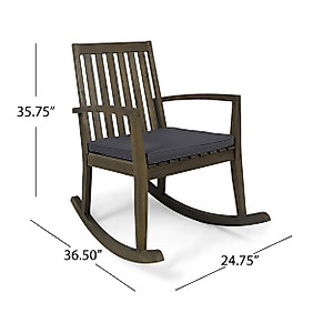Merax Outdoor Acacia Wood Rocking Chair with Water-Resistant Cushion for Patio,Garden,Porch, Dark Grey