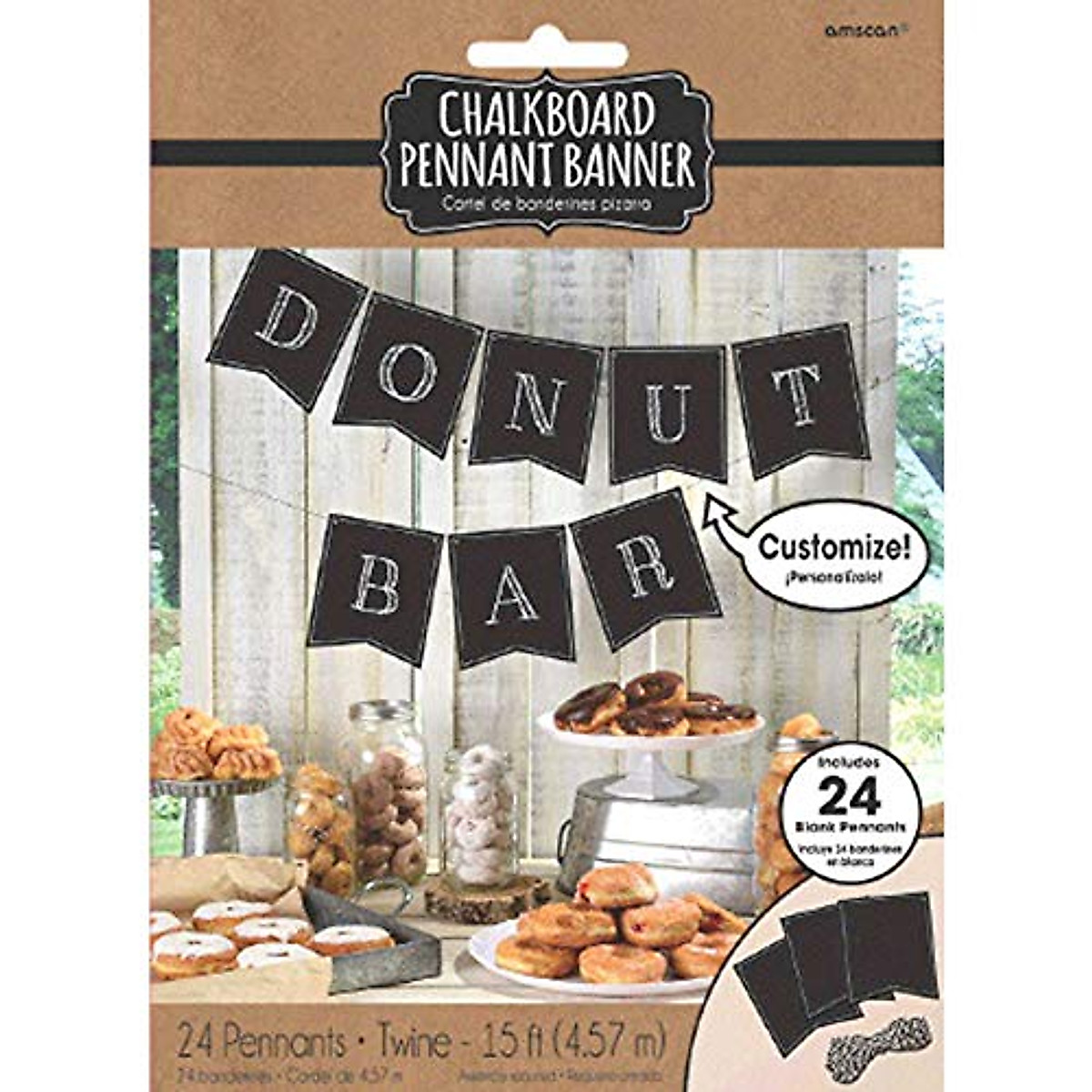 Amscan Party Supplies Customizable Chalkboard Paper Pennant Banner, 15ft, Black