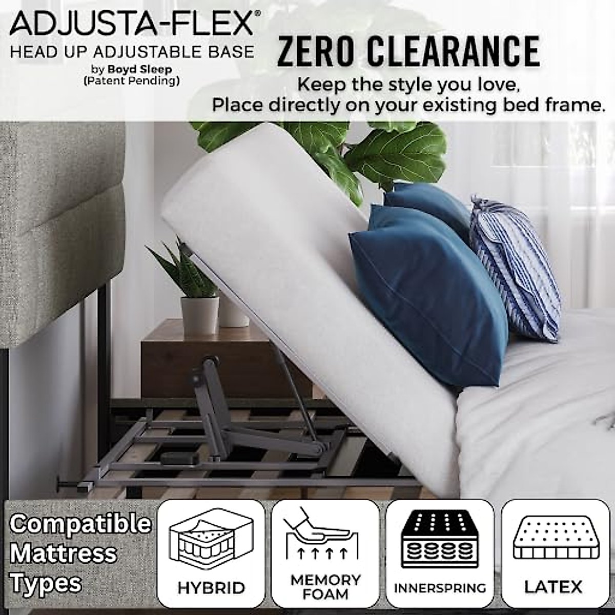 Boyd Sleep Queen Adjustable Bed Kit – Turn Your Mattress & Frame Into Heads-Up Adjustable Base with Powerful Motor, Wireless Remote, Head Incline, Easy Assembly, Zero Clearance Design