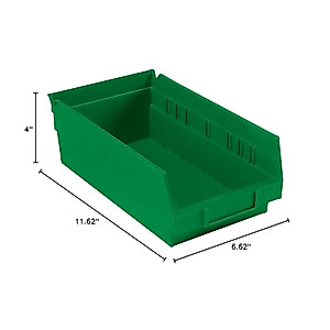 Nestable Shelf Bin, Plastic, 6-5/8"W X 11-5/8" D X 4" H, Green - Lot of 12