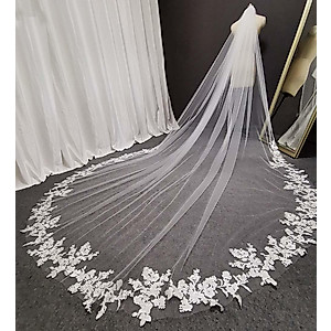 ruthyuexin Wedding Veil Applique Edge Cathedral Veil Flower One-Layer Bridal Veils Wedding Veils with Comb (ivory)