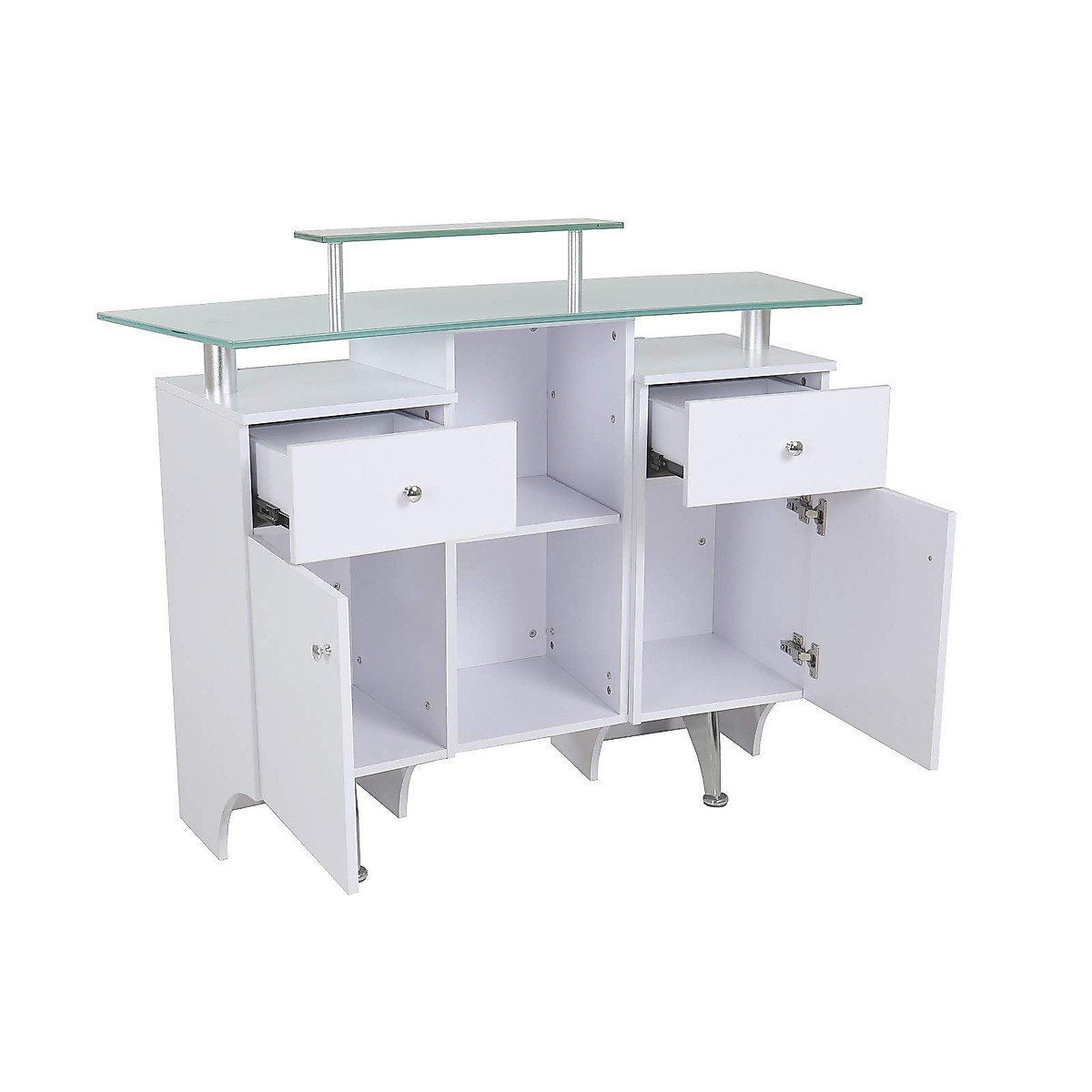 DERMALOGIC Glasglow I Reception Desk with Glass Top, Office Restaurant Beauty Salon Furniture, White 50" L x 19" W