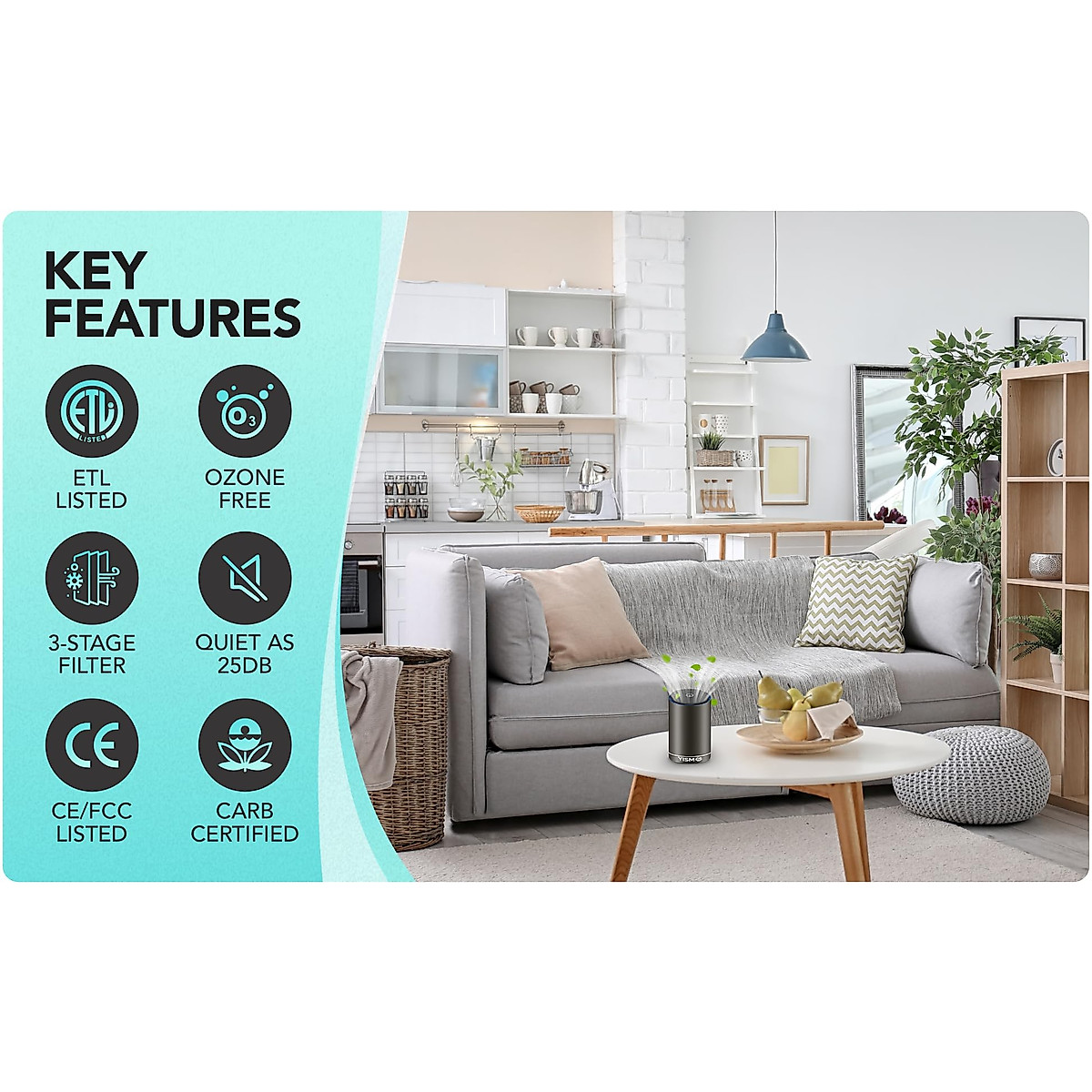 Clean Air Freshener and Odor Eliminator. Travel Size Electric Fragrance Diffuser Removes Pet, Smoke and Other Odors. Smart-Touch USB Charge. Home, Office or Travel. (Sandalwood, Black)