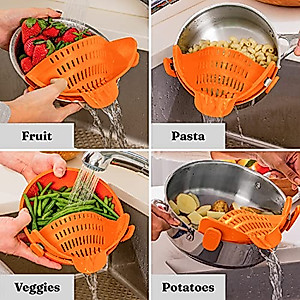 Kitchen Gizmo Snap N Strain Pot Strainer and Pasta Strainer - Adjustable Silicone Clip On Strainer for Pots, Pans, and Bowls - Kitchen Colander - Orange