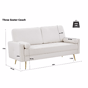 HIFIT 70" White Loveseat Sofa Couch, Mid Century Modern Fluffy Couch with Deep Love Seat & 2 Pillow, Comfy 3-Seater Home Sofa Living Room Small Couches for Small Space,Bedroom,Office, Solid Wood Frame