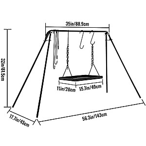 VEVOR Grill Swing, Campfire Cooking Stand 44 Lbs Capacity, 32'' Height Campfire Grill Stand with Adjustable Legs, BBQ Grill with Hooks & & Accessories for Cookware & Dutch Oven