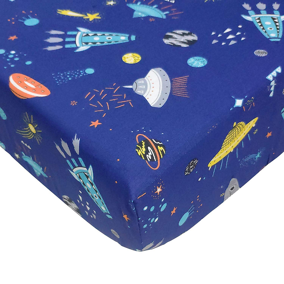 Brandream Baby Boys Crib Bedding Sets Outer Space Rocket Planet Astronaut Nursery Bedding Set,3 Piece Baby Newborn Crib Comforter Sets 100% Cotton, Navy/White