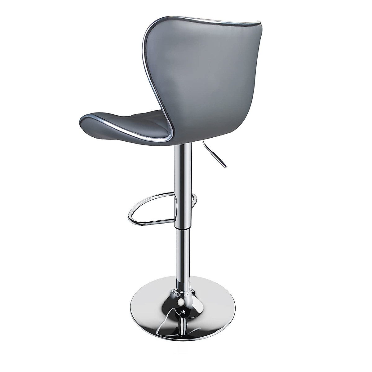 Leopard Shell Back Adjustable Swivel Bar Stools, PU Leather Padded with Back, Set of 2, Grey