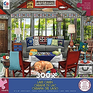 Ceaco - Tracy Flickinger - Lake Cabin - Oversized 300 Piece Jigsaw Puzzle, 24 x 18