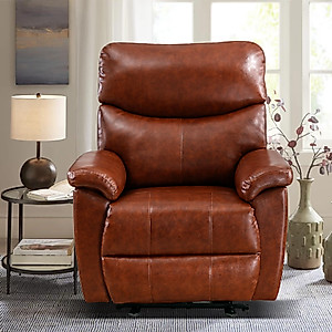 RIHEREFY Electric Recliner,PU Leather Recliner Chair with Extended Footrest,Recliner Chairs for Adults,Extra Wide Reclining Massage Chair with 2 Side Pockets & USB Ports