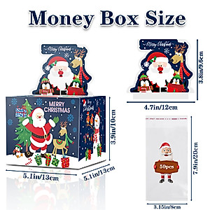 Christmas Money Box for Cash Gift Pull, Money Holder Cash Gift for Kids Adults, DIY Fun Holiday Cash Box, Surprise Gift Box for Parents, Lovers and Friends, Includes 50Pcs Transparent Bags (Blue)