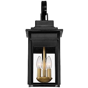 Franklin Iron Works Bransford Rustic Farmhouse Outdoor Wall Light Fixture Black 3-Light 19" Clear Glass Shade for Exterior Barn Deck House Porch Yard Patio Outside Garage Front Door Garden Home