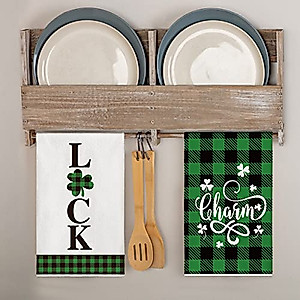 Artoid Mode Buffalo Plaid Lucky Clover Shamrock Kitchen Dish Towels, 18 x 26 Inch Seasonal St. Patrick's Day Quotes Ultra Absorbent Drying Cloth Tea Towels for Cooking Baking Set of 4
