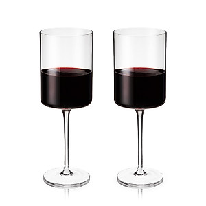 Viski Laurel Red Wine Glasses, Crystal Stemmed Tumblers Glassware for Wine or Cocktails, Top Rack Dishwasher Safe, 18 Oz, Set of 2